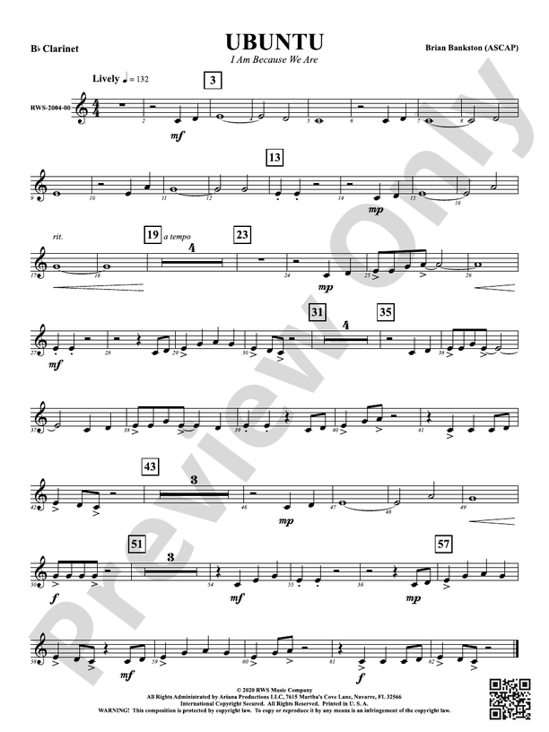 Ubuntu - I Am Because We Are: 1st B-flat Clarinet: 1st B-flat Clarinet Part: Brian Bankston ...