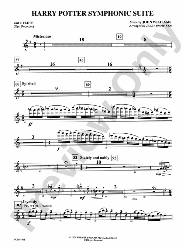 Harry Potter Symphonic Suite: 2nd Flute: 2nd Flute Part - Digital Sheet Music Download