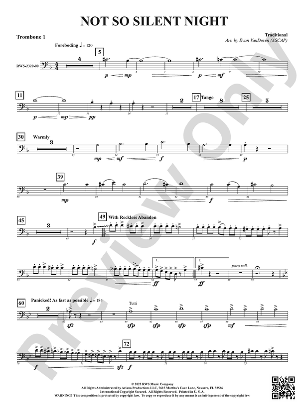 Not So Silent Night: 1st Trombone: 1st Trombone Part - Digital Sheet ...