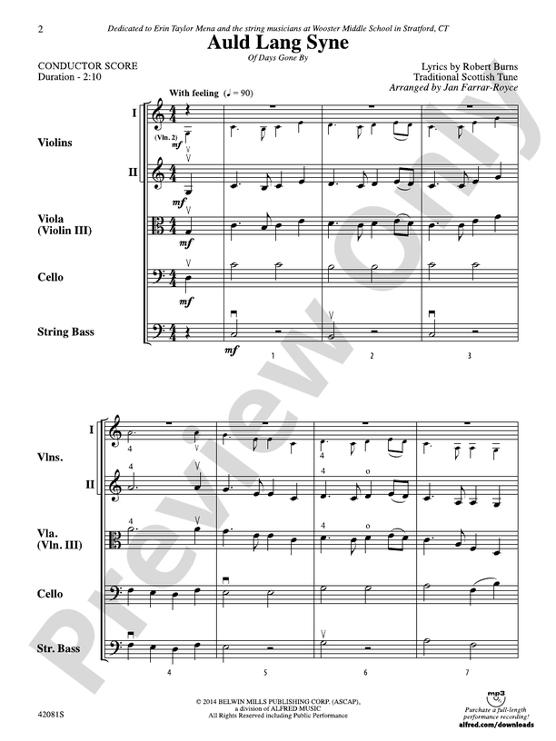 Auld Lang Syne: Score: String Orchestra Score - Digital Sheet Music ...