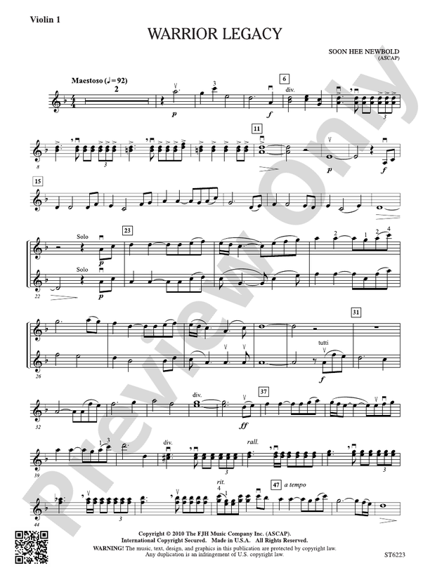 Warrior Legacy: Violin 1: Violin 1 Part: Soon Hee Newbold - Digital ...