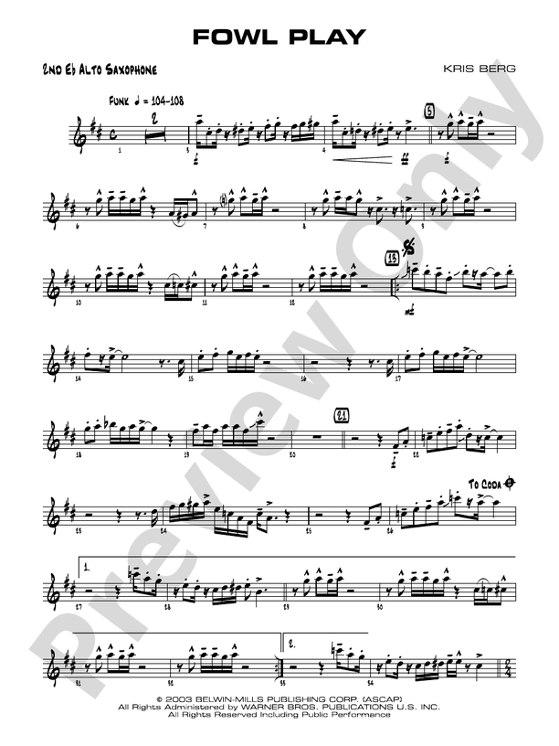 Fowl Play 2nd E Flat Alto Saxophone 2nd E Flat Alto Saxophone Part