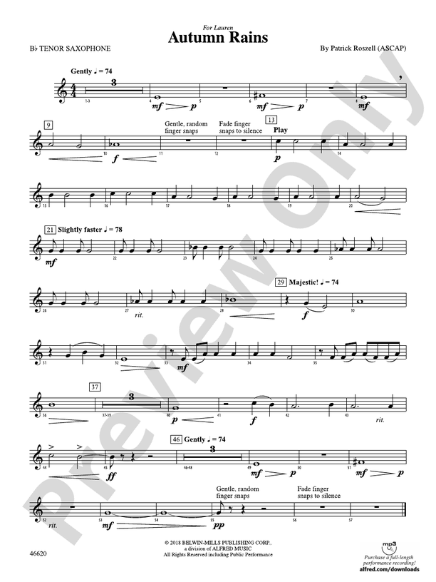 Autumn Rains: B-flat Tenor Saxophone: B-flat Tenor Saxophone Part ...