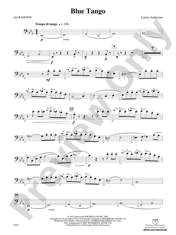Blue Tango: 2nd Bassoon: 2nd Bassoon Part - Digital Sheet Music Download