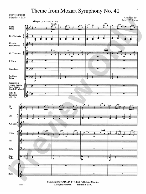 Theme from Mozart Symphony No. 40: Score: Concert Band Score - Digital ...