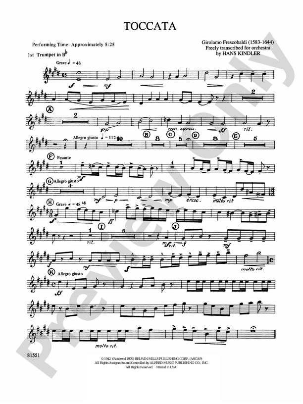 Toccata: 1st B-flat Trumpet: 1st B-flat Trumpet Part - Digital Sheet ...