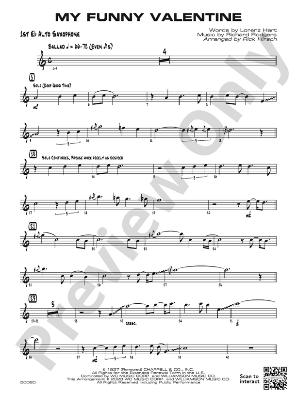 My Funny Valentine: E-flat Alto Saxophone: E-flat Alto Saxophone Part ...