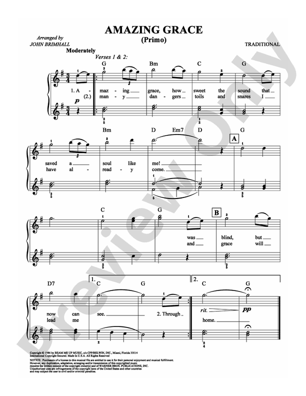 Amazing Grace: Piano Duets & Four Hands: Traditional - Digital Sheet ...