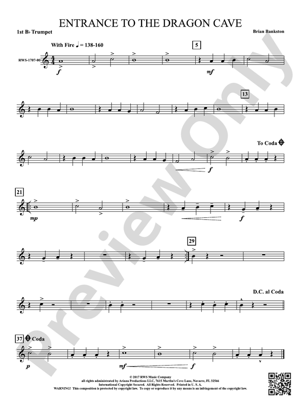 Entrance to the Dragon Cave: 1st B-flat Trumpet: 1st B-flat Trumpet ...