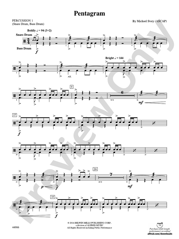 Pentagram: 1st Percussion: 1st Percussion Part - Digital Sheet Music Download