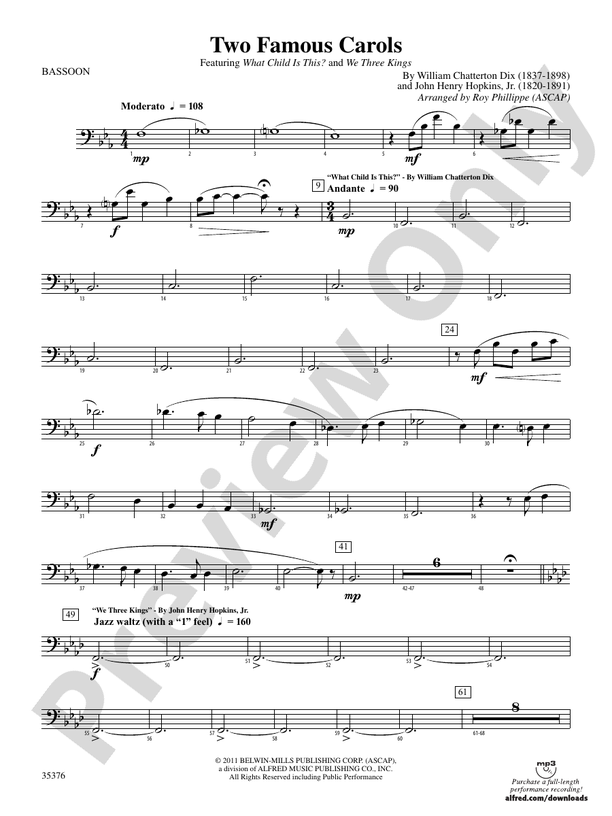 Two Famous Carols: Bassoon: Bassoon Part - Digital Sheet Music Download