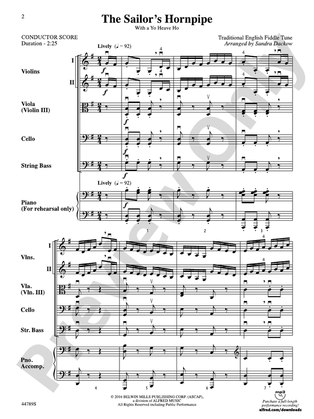 The Sailor's Hornpipe: String Orchestra Conductor Score & Parts ...