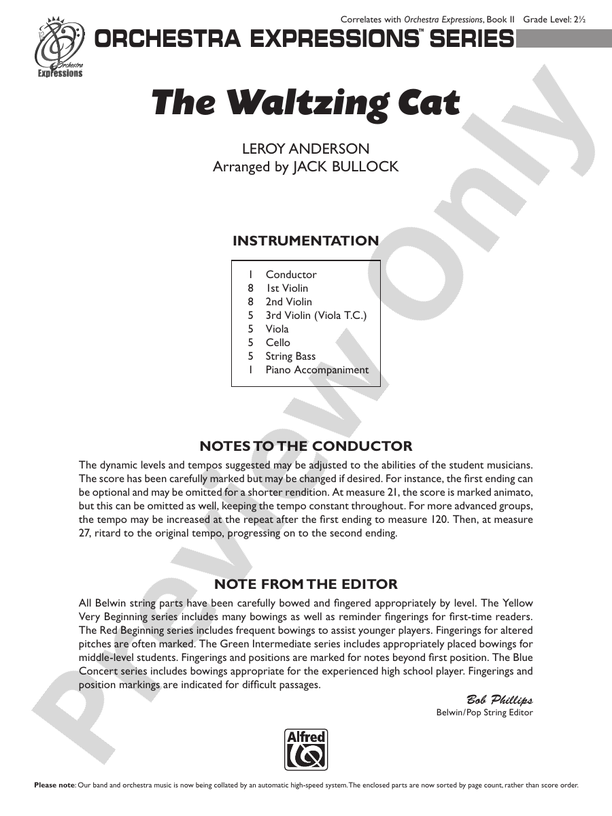 The Waltzing Cat: String Orchestra Conductor Score & Parts: Leroy ...