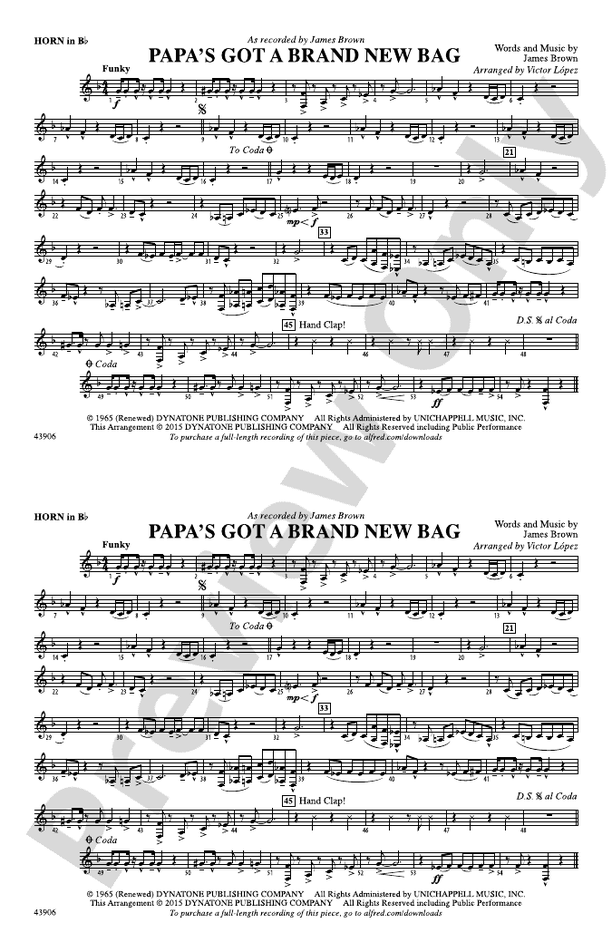 Papa's Got a Brand New Bag: Horn in B flat: Horn in B flat Part ...