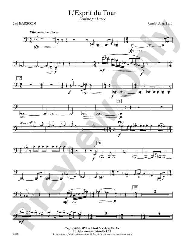 Lesprit Du Tour A Fanfare For Lance 2nd Bassoon 2nd Bassoon Part Digital Sheet Music Download