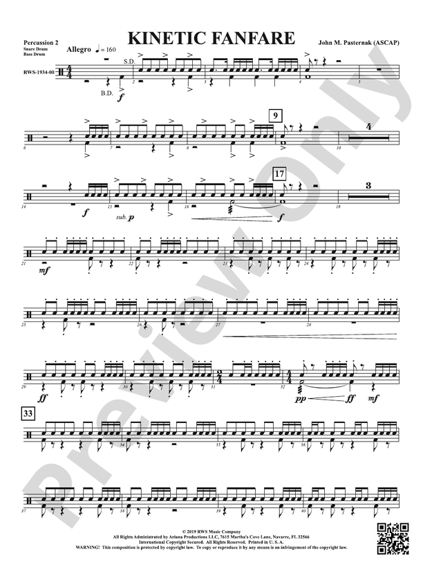 Kinetic Fanfare: 2nd Percussion: 2nd Percussion Part: John M. Pasternak - Digital Sheet Music ...