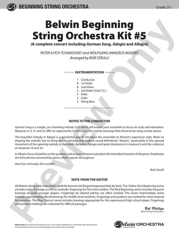 Belwin Beginning String Orchestra Kit #5: Score: String Orchestra Score ...