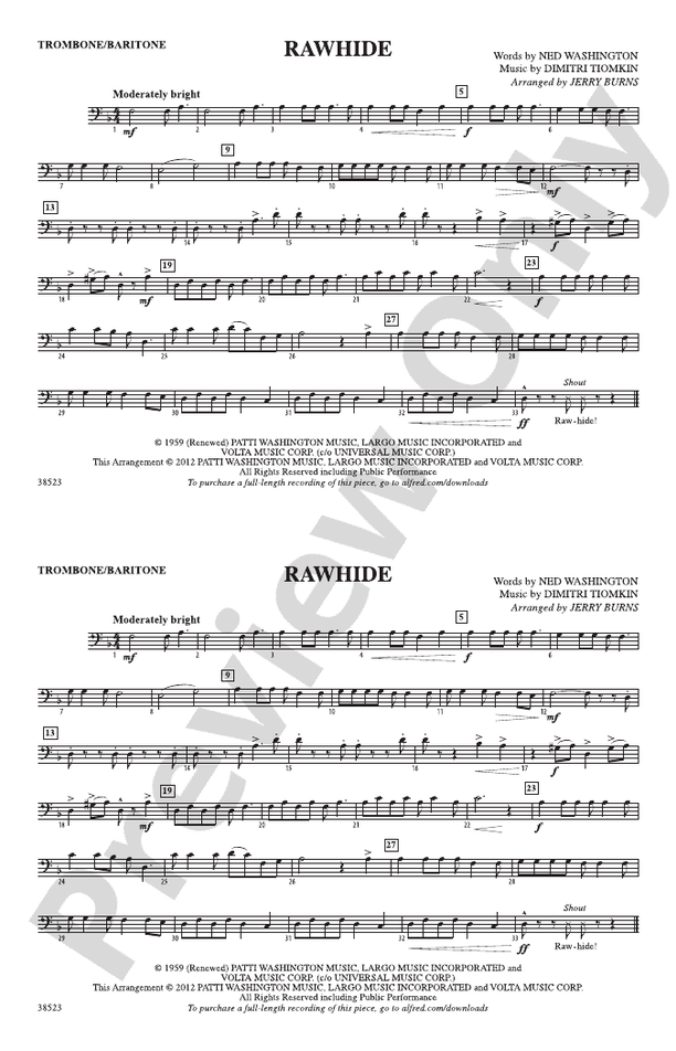 Rawhide: 1st Trombone: 1st Trombone Part - Digital Sheet Music Download