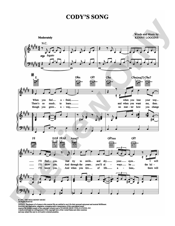 Cody's Song: Piano/Vocal/Chords: Kenny Loggins - Digital Sheet Music ...