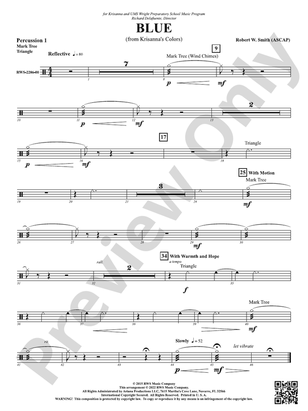 Blue - From Krisanna's Colors: 1st Percussion: 1st Percussion Part: Robert W. Smith - Digital ...