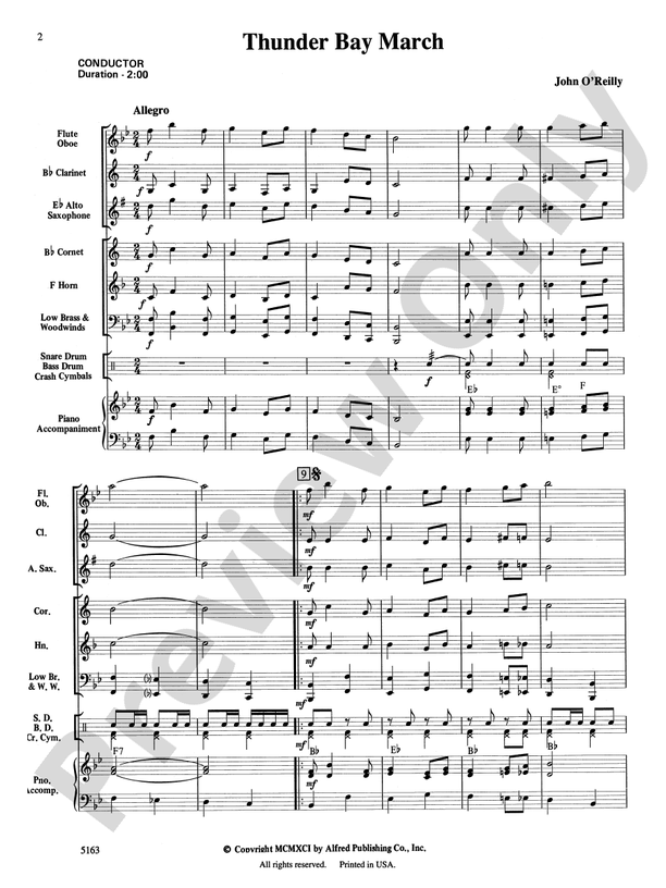 Thunder Bay March: Concert Band Conductor Score & Parts: John O'Reilly ...