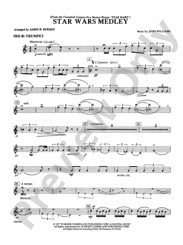 Star Wars® Medley: 3rd B-flat Trumpet: 3rd B-flat Trumpet Part - Digital Sheet Music Download