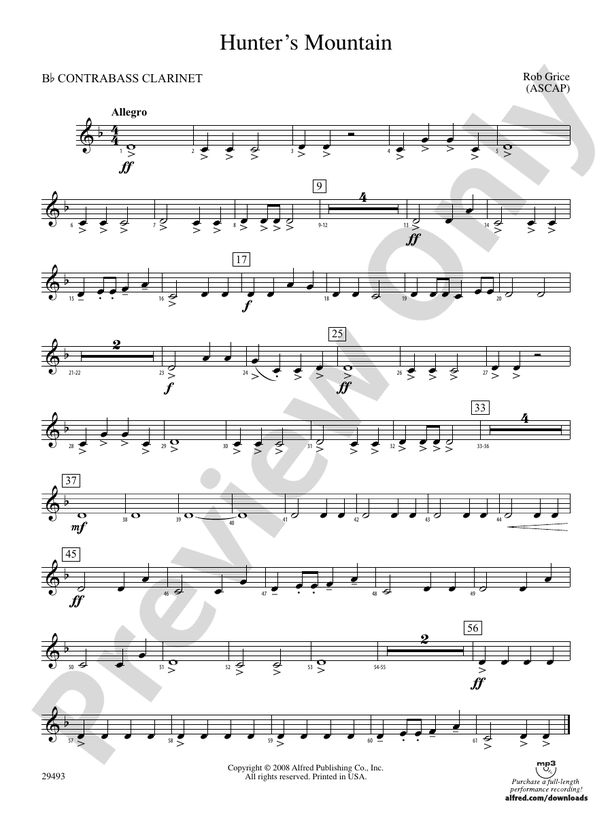 Hunter's Mountain: (wp) B-flat Contrabass Clarinet: (wp) B-flat Contrabass Clarinet World Part ...