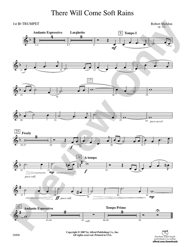 There Will Come Soft Rains: 1st B-flat Trumpet: 1st B-flat Trumpet Part ...