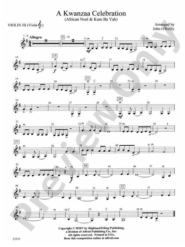 A Kwanzaa Celebration: 3rd Violin (Viola [TC]): 3rd Violin (Viola [TC ...