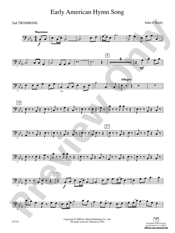 Early American Hymn Song: 2nd Trombone: 2nd Trombone Part - Digital Sheet Music Download