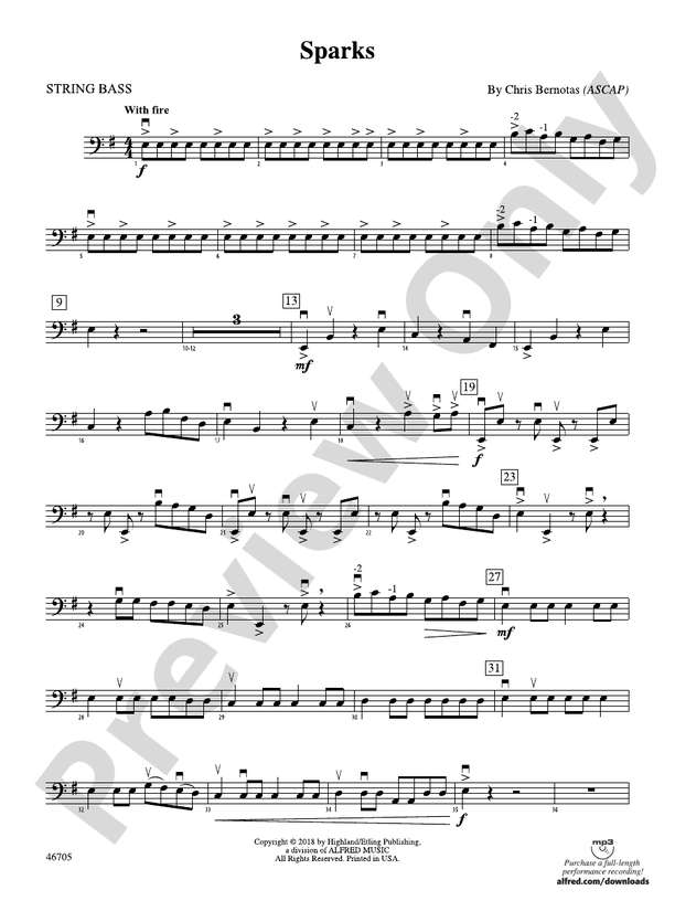 Sparks: String Bass: String Bass Part - Digital Sheet Music Download