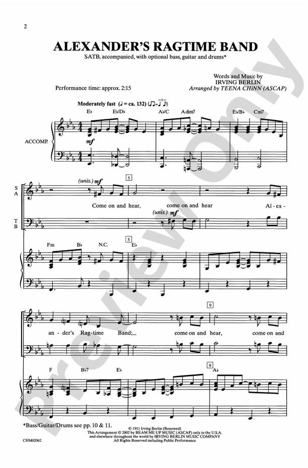 Alexander's Ragtime Band: SATB Choral Octavo: Irving Berlin - Digital ...