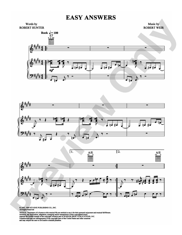 Easy Answers: Piano/Vocal/Chords: Grateful Dead - Digital Sheet Music ...