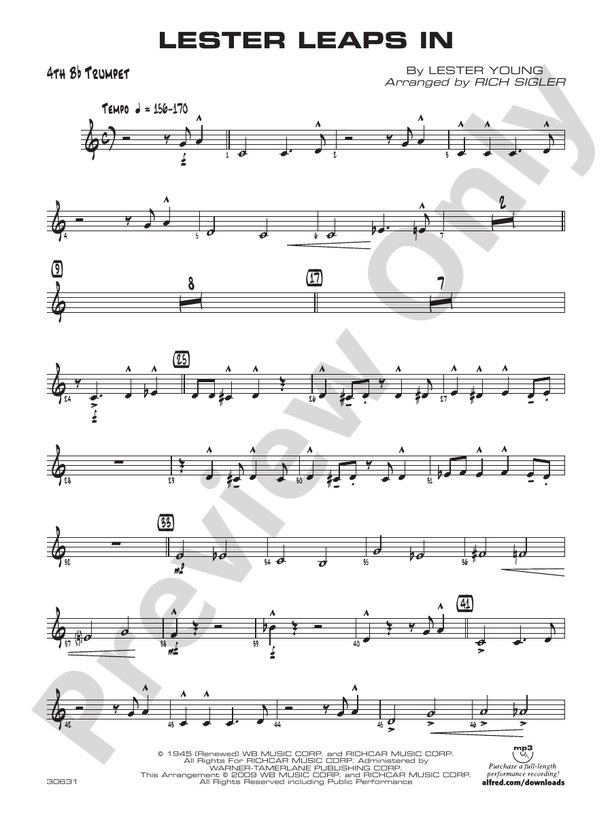 Lester Leaps In: 4th B-flat Trumpet: 4th B-flat Trumpet Part - Digital Sheet Music Download
