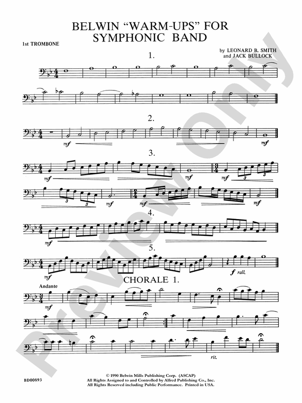 Belwin "Warm-Ups" for Symphonic Band: 1st Trombone: 1st Trombone Part ...
