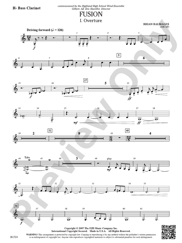 Fusion: B-flat Bass Clarinet: B-flat Bass Clarinet Part: Brian Balmages ...