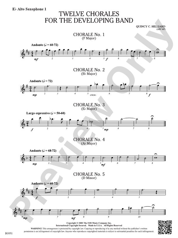 Twelve Chorales for the Developing Band: E-flat Alto Saxophone 1: E ...