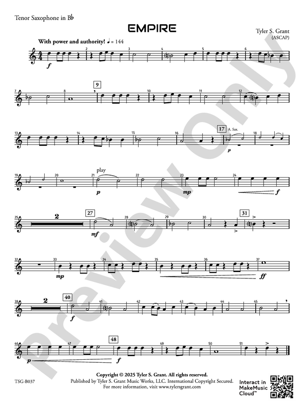 Empire: Tenor Saxophone in B-flat: Tenor Saxophone in B-flat Part ...