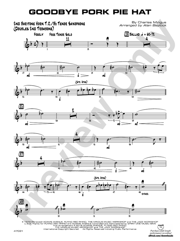 Goodbye Pork Pie Hat: 2nd Baritone T.C.: 2nd Baritone T.C. Part - Digital Sheet Music Download