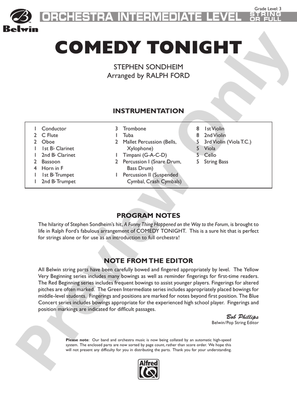 Comedy Tonight: Full Orchestra Conductor Score & Parts: Stephen ...