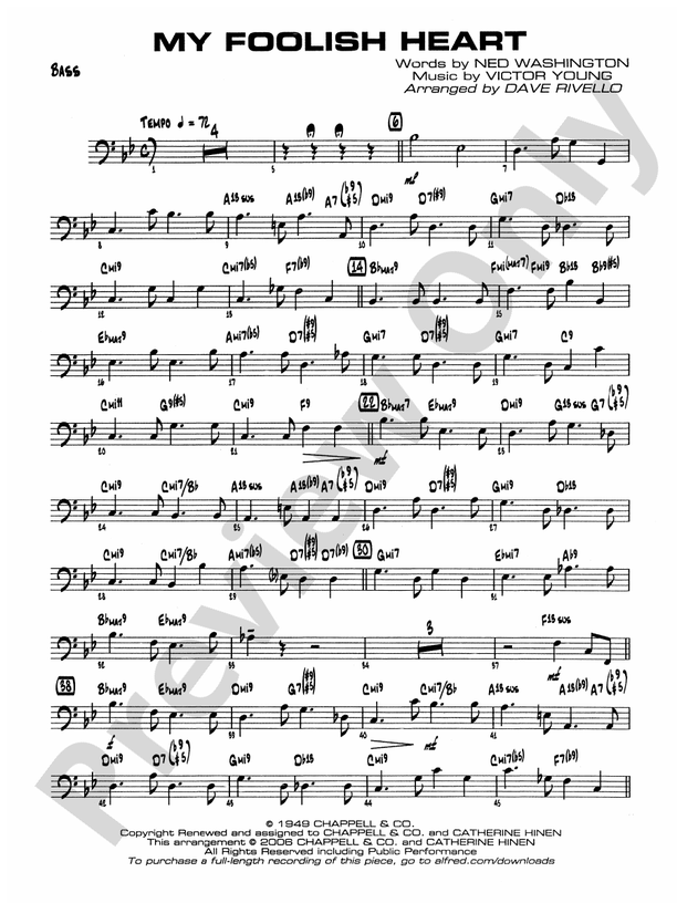 My Foolish Heart: String Bass: String Bass Part - Digital Sheet Music Download