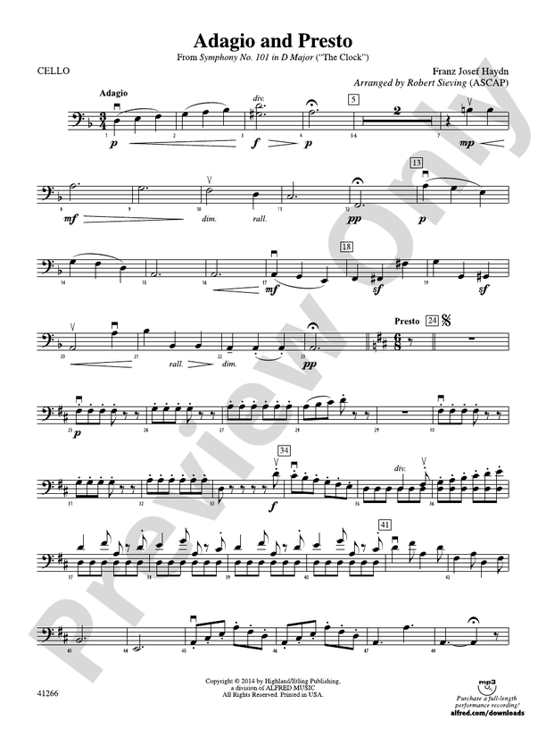Adagio and Presto: Cello: Cello Part - Digital Sheet Music Download