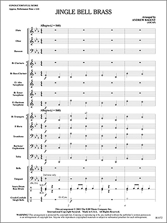 Jingle Bell Brass: Concert Band Conductor Score: Andrew Balent | Sheet ...