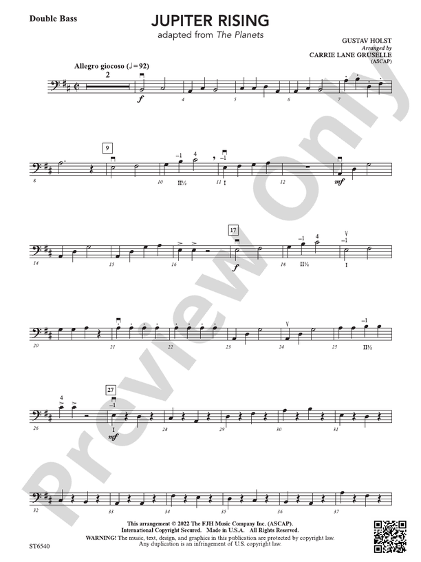 Jupiter Rising (Adapted from The Planets): Double Bass: Double Bass ...