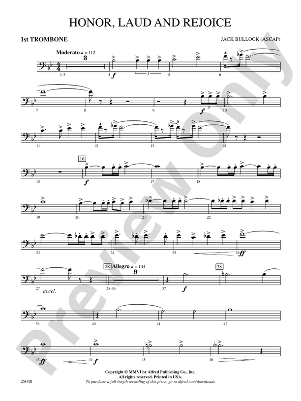 Honor, Laud and Rejoice: 1st Trombone: 1st Trombone Part - Digital ...