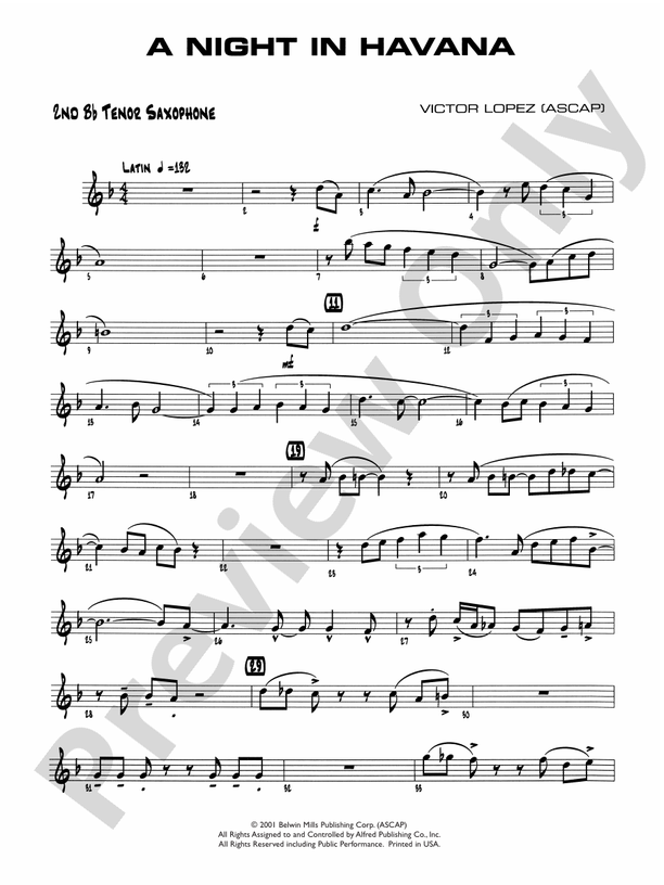 A Night in Havana: 2nd B-flat Tenor Saxophone: 2nd B-flat Tenor Saxophone Part - Digital Sheet ...
