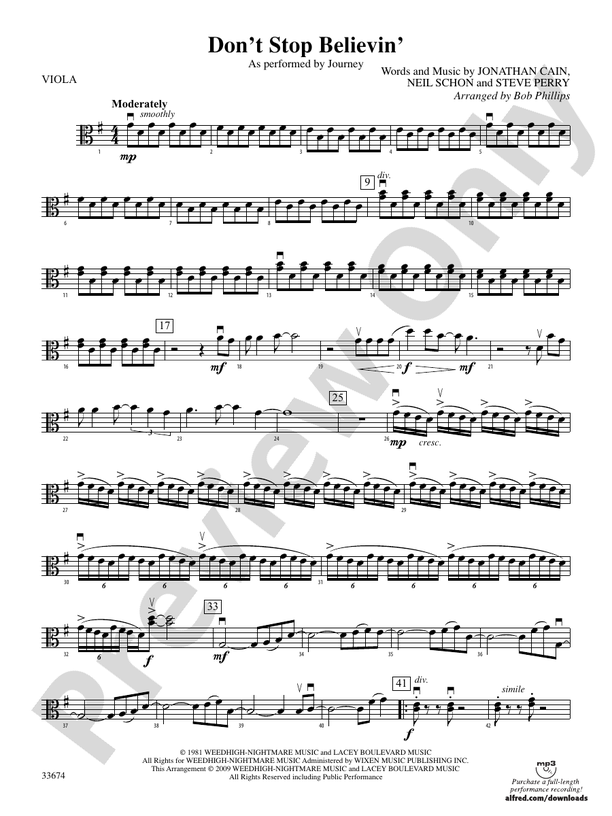 Don't Stop Believin': Viola: Viola Part - Digital Sheet Music Download