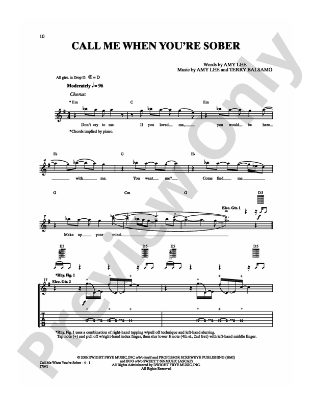 Call Me When You're Sober: Guitar TAB: Evanescence - Digital Sheet ...