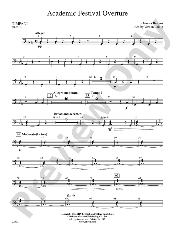 Academic Festival Overture: Timpani: Timpani Part - Digital Sheet Music ...