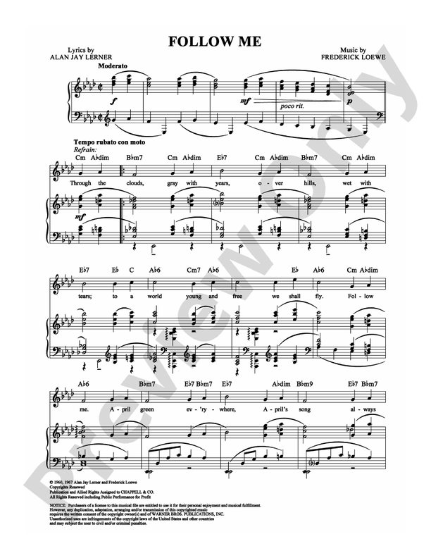 Follow Me: Piano/Vocal/Chords: Frederick Loewe - Digital Sheet Music ...
